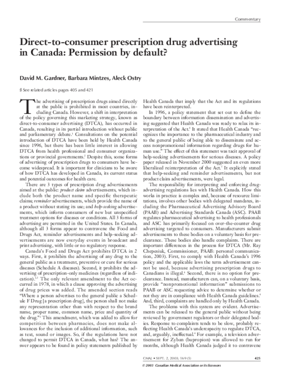(PDF) Direct-To-Consumer Prescription Drug Advertising: Trends, Impact ...