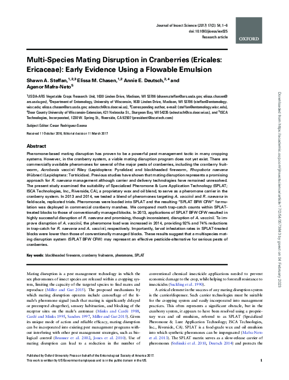 (PDF) Multi-Species Mating Disruption in Cranberries (Ericales: Ericaceae): Early Evidence Using ...