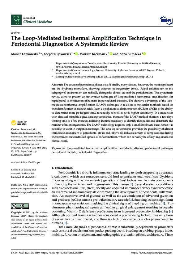 (PDF) The Loop-Mediated Isothermal Amplification Technique in Periodontal Diagnostics: A ...