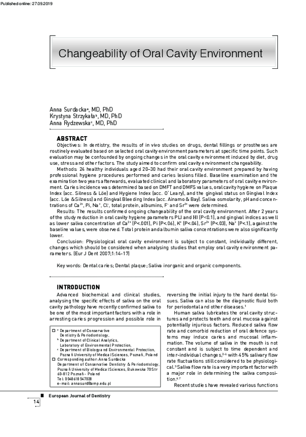 (PDF) Changeability of Oral Cavity Environment | Anna Surdacka - Academia.edu