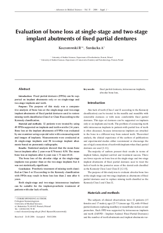 (PDF) Evaluation of bone loss at single-stage and two-stage implant ...
