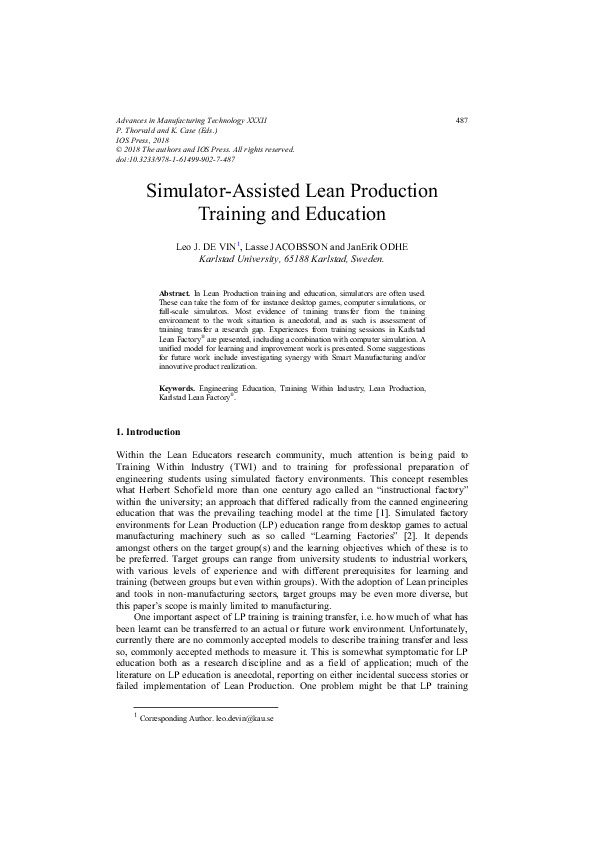 (PDF) Simulator-Assisted Lean Production Training and Education