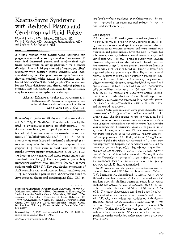 (PDF) Kearns‐sayre syndrome with reduced plasma and cerebrospinal fluid ...