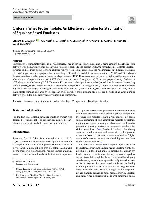 (PDF) Chitosan: Whey Protein Isolate: An Effective Emulsifier for ...