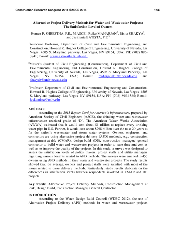 (PDF) Alternative Project Delivery Methods for Water and Wastewater ...
