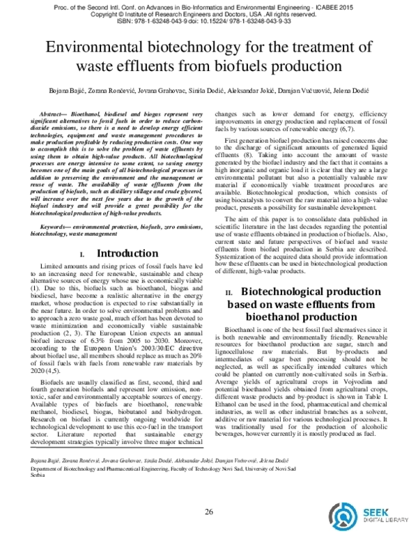 (PDF) Environmental biotechnology for the treatment of waste effluents ...