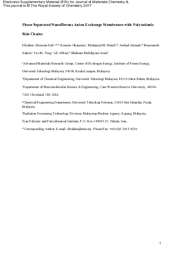 (PDF) Phase separated nanofibrous anion exchange membranes with ...