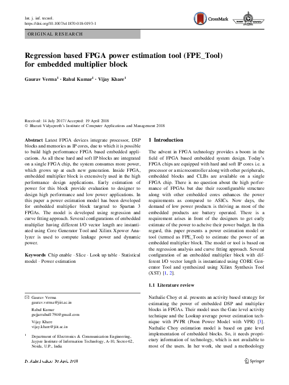 (PDF) Regression based FPGA power estimation tool (FPE_Tool) for embedded multiplier block
