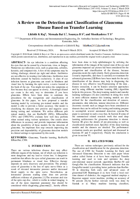 (PDF) A Review on the Detection and Classification of Glaucoma Disease Based on Transfer Learning