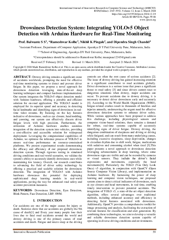 Pdf Drowsiness Detection System Integrating Yolov5 Object Detection