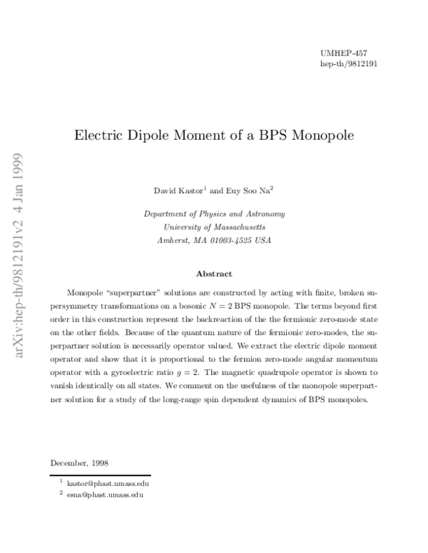 (PDF) Electric dipole moment of a BPS monopole