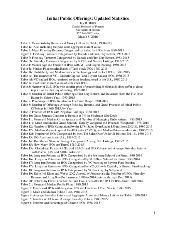 (PDF) Initial public offerings: updated statistics (PDF) Initial public offerings: updated statistics