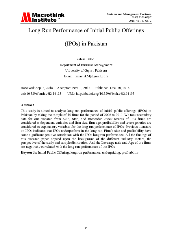(PDF) The Long-Run Performance of Initial Public Offerings