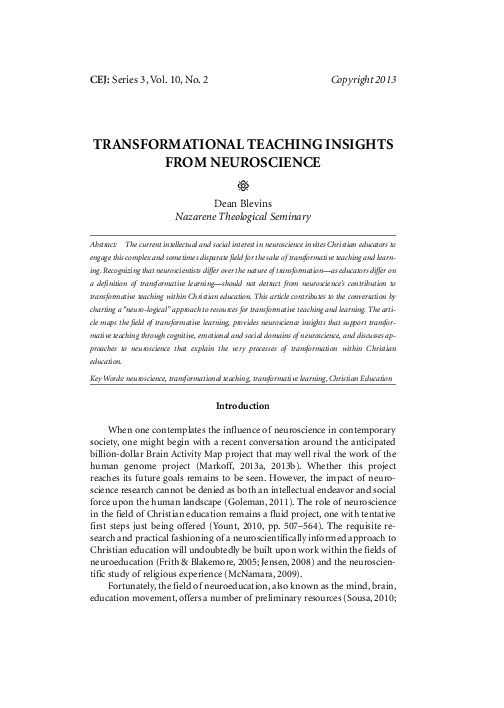 (PDF) Transformational Teaching Insights from Neuroscience