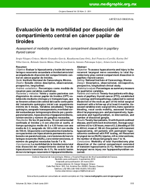 (PDF) Assessment of morbidity of central neck compartment dissection in ...