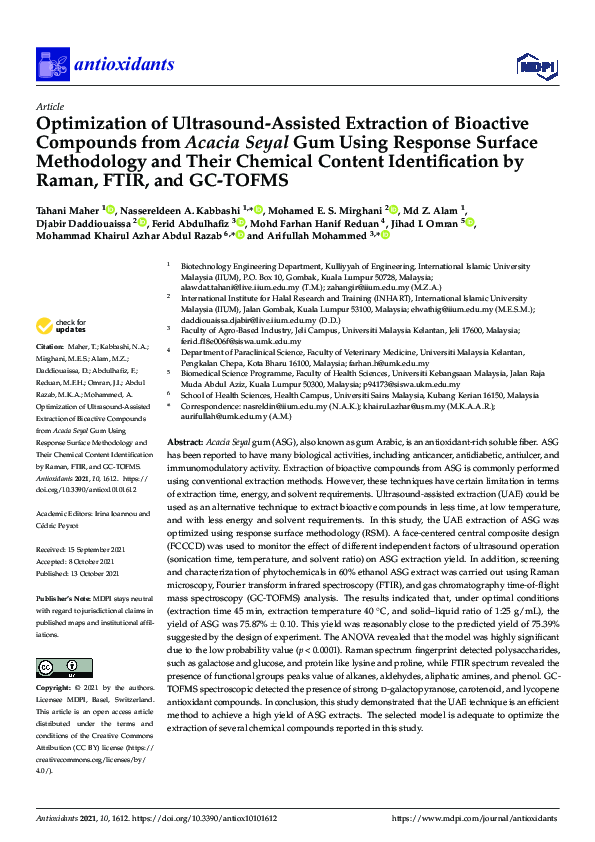 (PDF) Optimization of Ultrasound-Assisted Extraction of Bioactive Compounds from Acacia Seyal ...