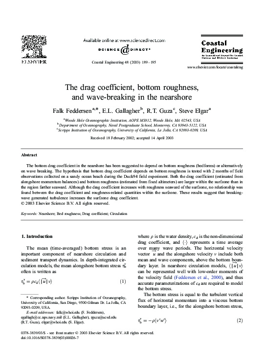 (PDF) The drag coefficient, bottom roughness, and wave-breaking in the ...
