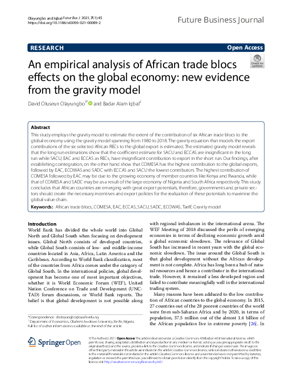 (PDF) An empirical analysis of African trade blocs effects on the ...