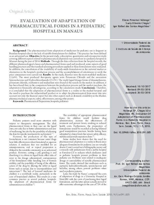 (PDF) Evaluation of Adaptation of Pharmaceutical Forms in a Pediatric ...