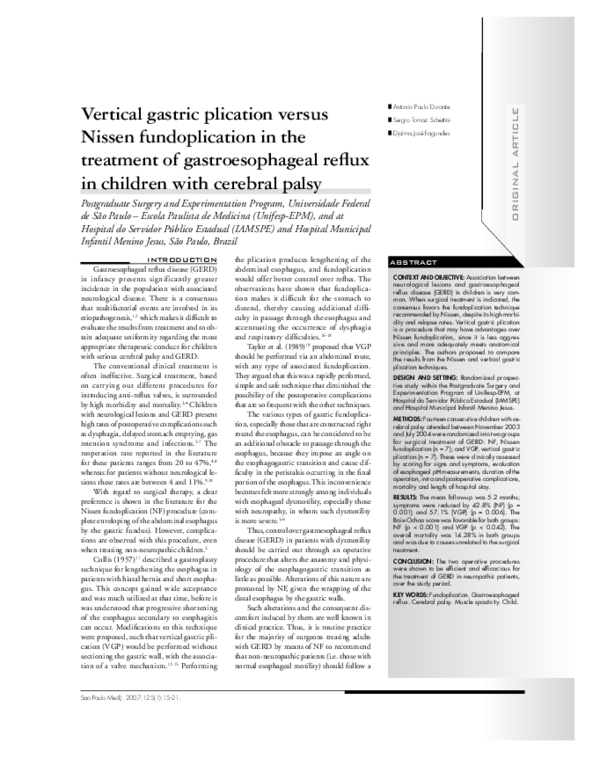 (PDF) Vertical gastric plication versus Nissen fundoplication in the ...