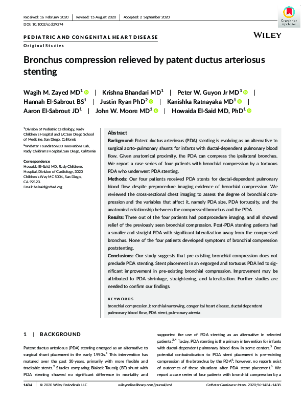 (PDF) Bronchus compression relieved by patent ductus arteriosus ...