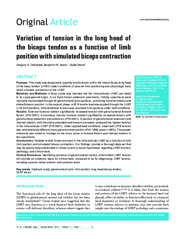 (PDF) Variation of tension in the long head of the biceps tendon as a ...