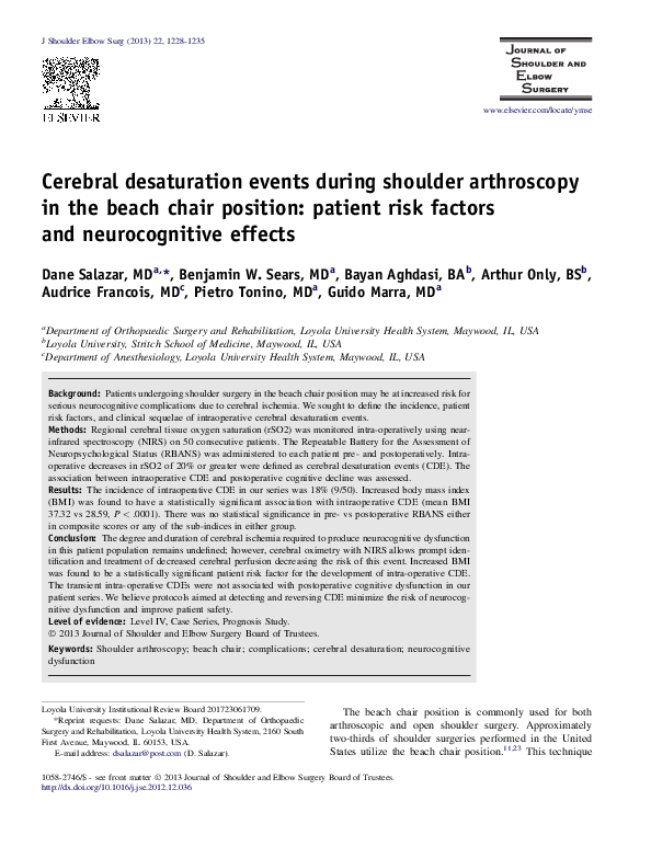 (PDF) Cerebral desaturation events during shoulder arthroscopy in the ...