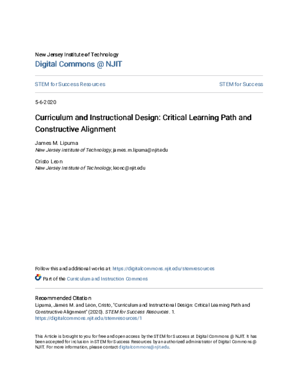 (PDF) Curriculum and Instructional Design: Critical Learning Path and Constructive Alignment