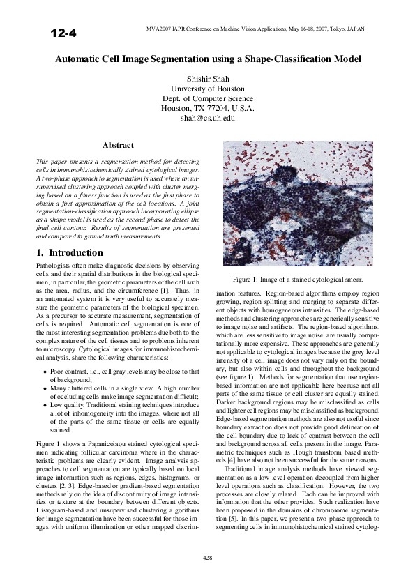 Automatic Cell Image Segmentation Using A Shape Classification Model