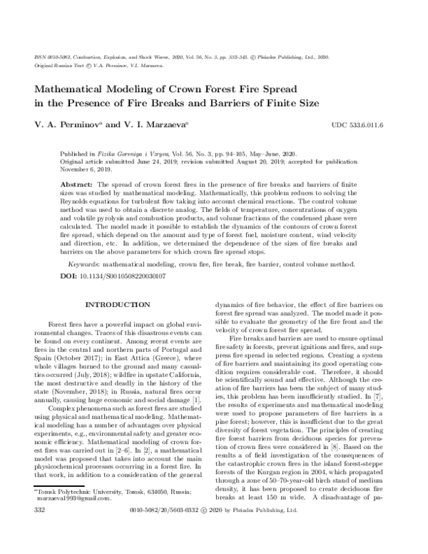 (PDF) Mathematical Modeling of Crown Forest Fire Spread in the Presence ...