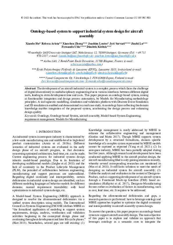 (PDF) Ontology-based system to support industrial system design for aircraft assembly