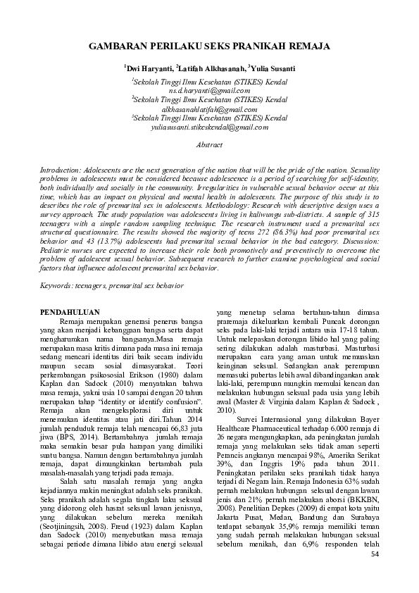 (PDF) Gambaran Perilaku Seks Pranikah Remaja
