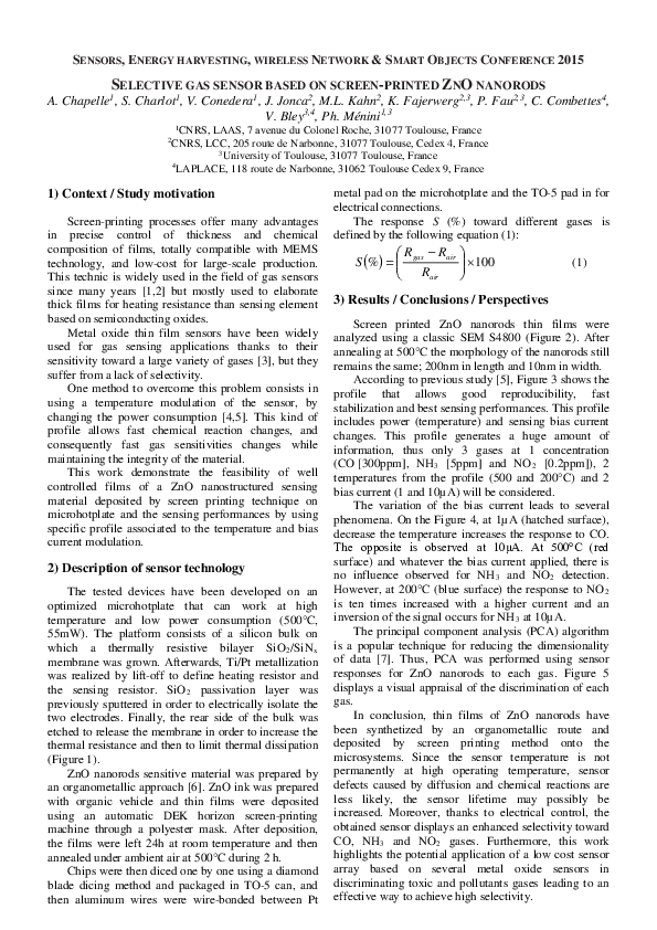 (PDF) Selective GAS sensor based on screen-printed ZNO nanorods