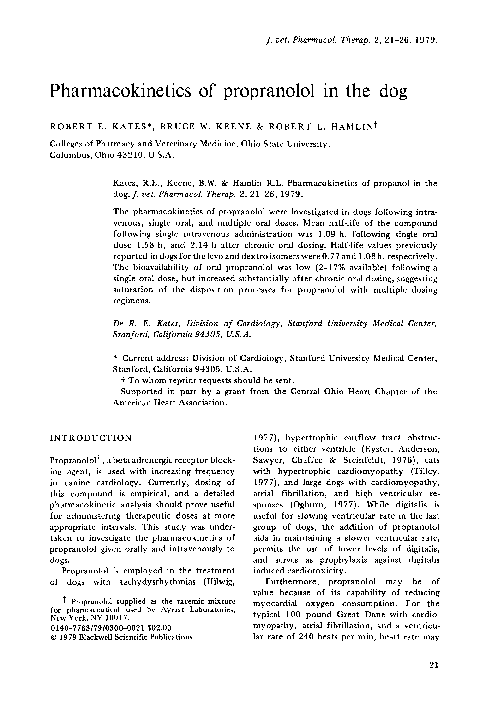 (PDF) Pharmacokinetics of propranolol in the dog