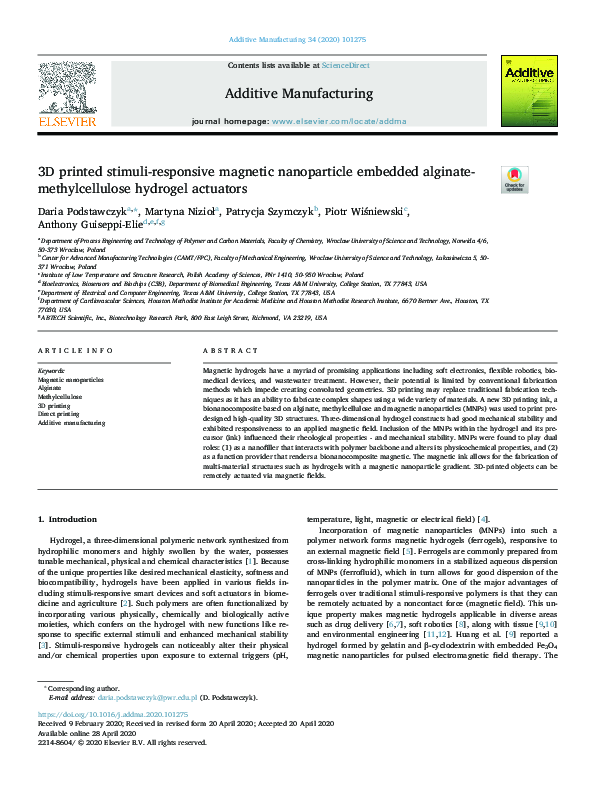 (PDF) 3D printed stimuli-responsive magnetic nanoparticle embedded alginate-methylcellulose ...