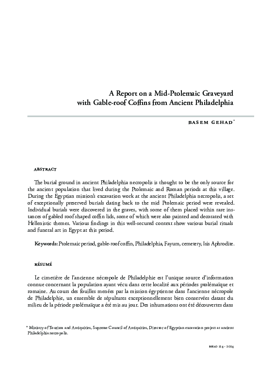 (PDF) A Report on a Mid-Ptolemaic Graveyard with Gable-roof Coffins ...