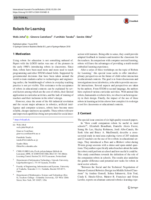 (PDF) Robots for Learning