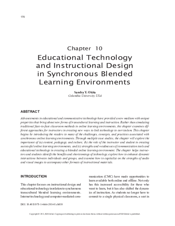 (PDF) Educational Technology and Instructional Design in Synchronous Blended Learning Environments