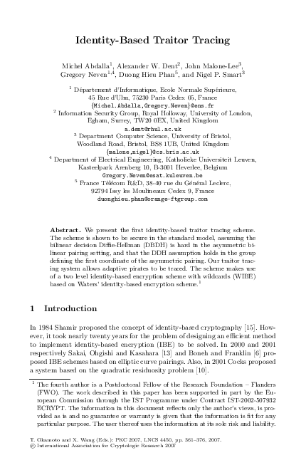 (PDF) Identity-Based Traitor Tracing