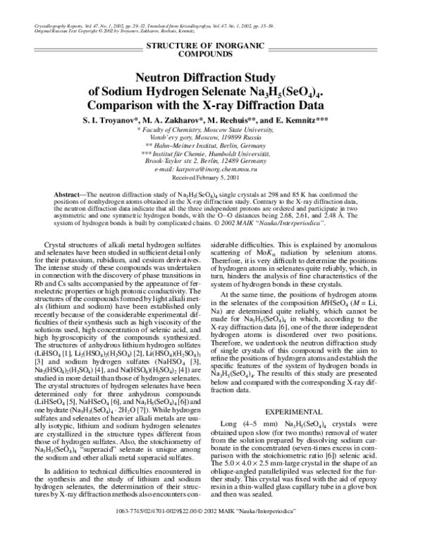 (PDF) Neutron diffraction study of sodium hydrogen selenate Na3H5(SeO4 ...