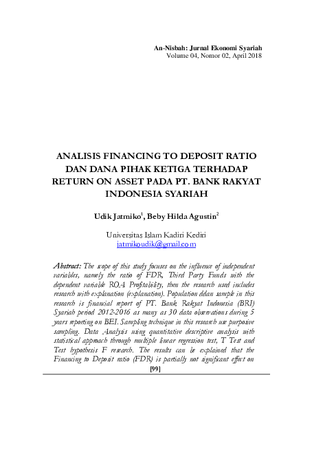 (PDF) Analisis Financing to Deposit Ratio Dan Dana Pihak Ketiga Terhadap Return on Asset Pada Pt ...