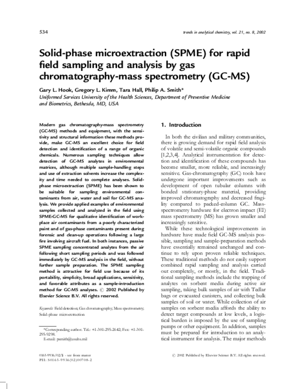(PDF) Solid-phase microextraction (SPME) for rapid field sampling and analysis by gas ...