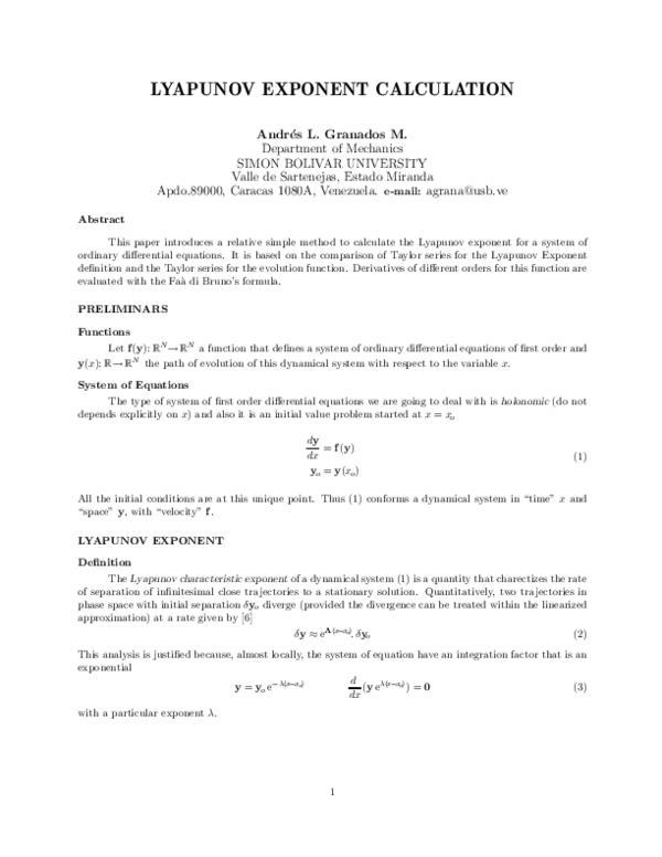 (PDF) Lyapunov Exponent Calculation
