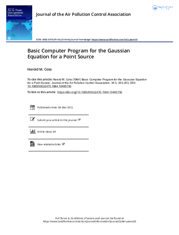 (PDF) Basic Computer Program for the Gaussian Equation for a Point Source