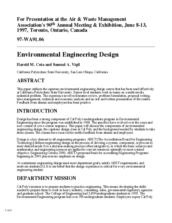 (PDF) Capstone Course in Environmental Engineering Design at Cal Poly