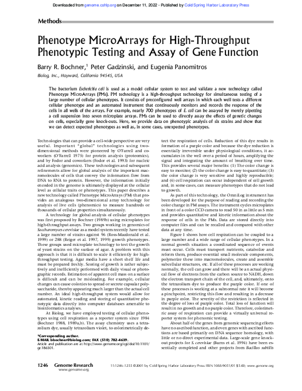 (PDF) Phenotype MicroArrays for High-Throughput Phenotypic Testing and ...