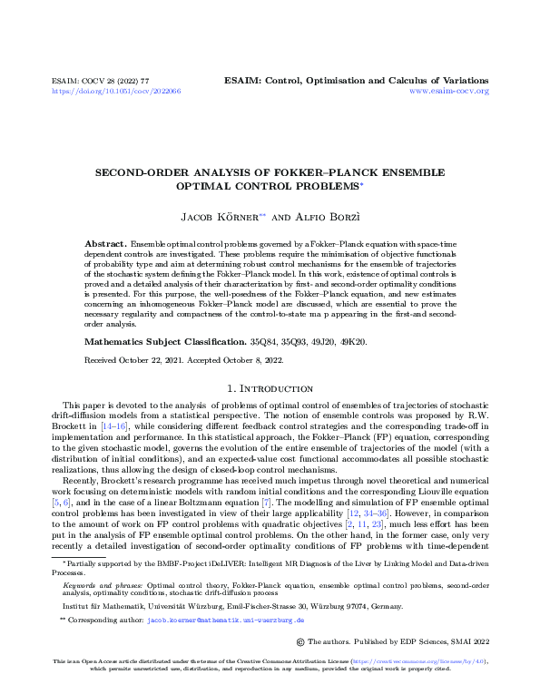 (PDF) Second–order analysis of Fokker–Planck ensemble optimal control ...