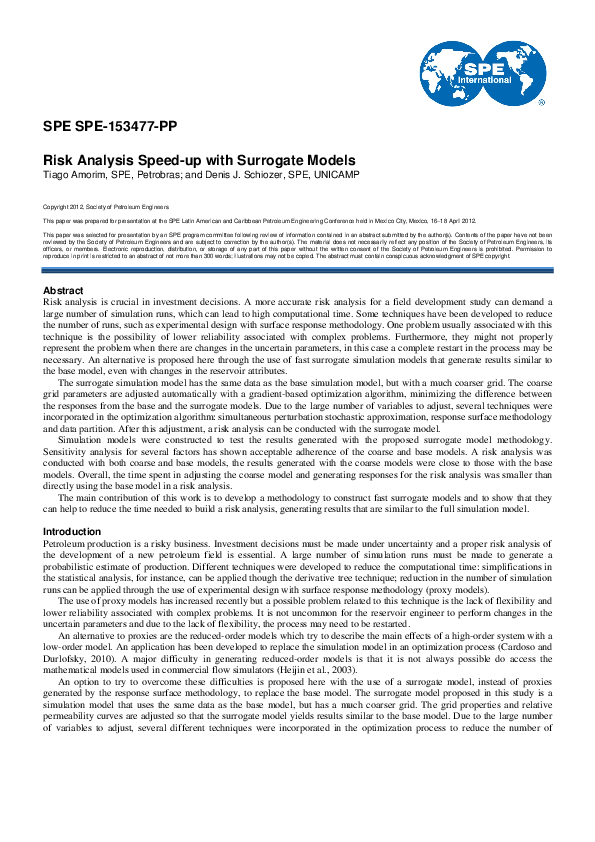 (PDF) SPE SPE-153477-PP Risk Analysis Speed-up with Surrogate Models