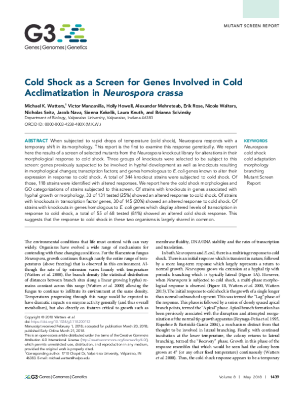(PDF) Cold Shock as a Screen for Genes Involved in Cold Acclimatization ...