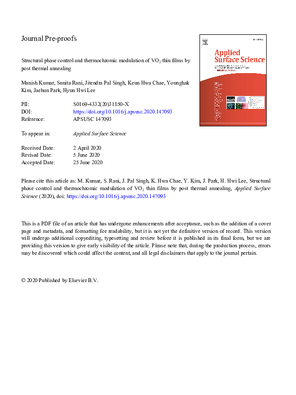 (PDF) Structural phase control and thermochromic modulation of VO2 thin films by post thermal ...